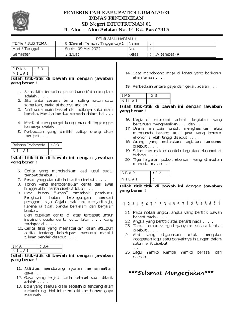 Soal PH T8 St1 | PDF