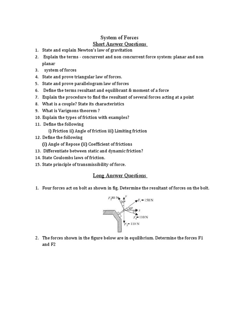 Engineering Mechanics Question Bank | PDF | Force | Cartesian ...
