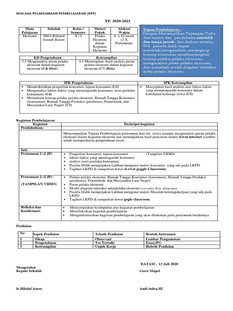 Contoh RPP 1 Lembar Bentuk Lain | PDF