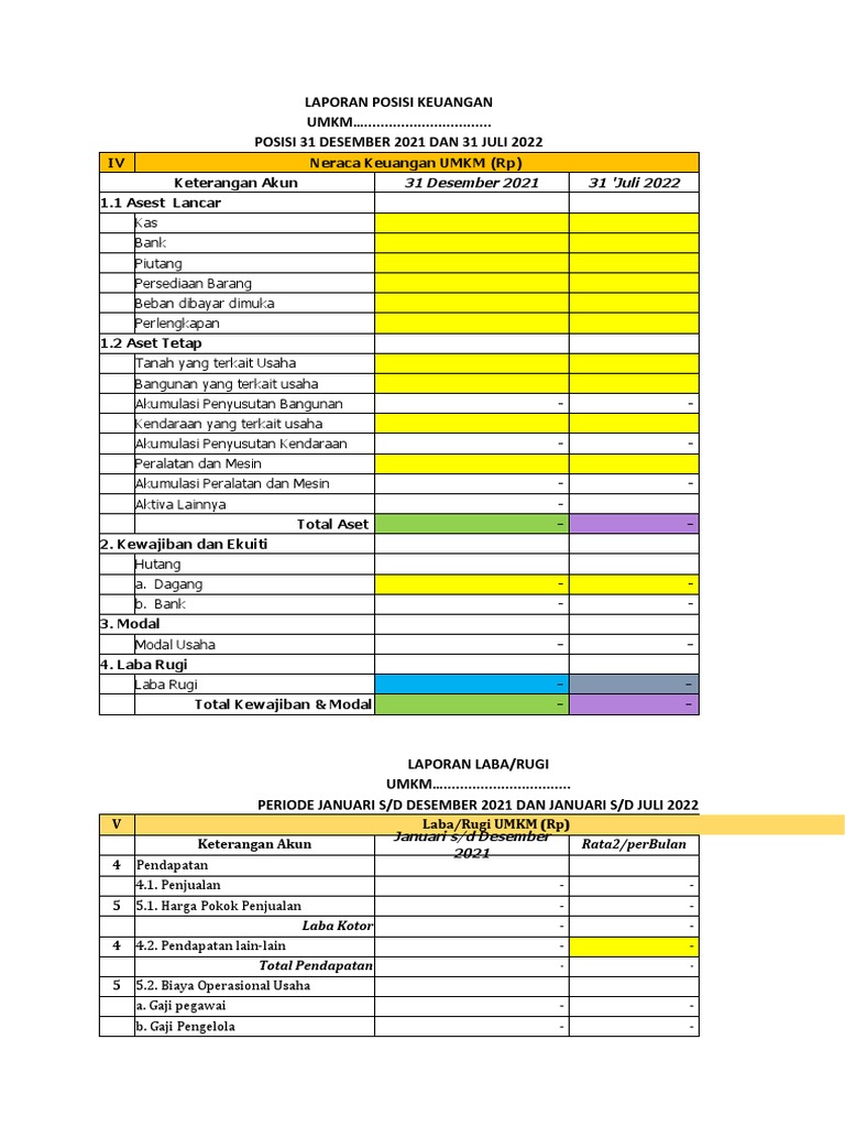 Template Excel UK.1 Pendamping UMKM | PDF