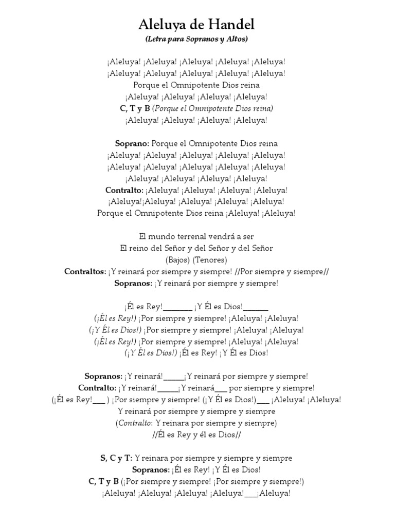 Letras Aleluya de Handel | PDF | Dios | Teología