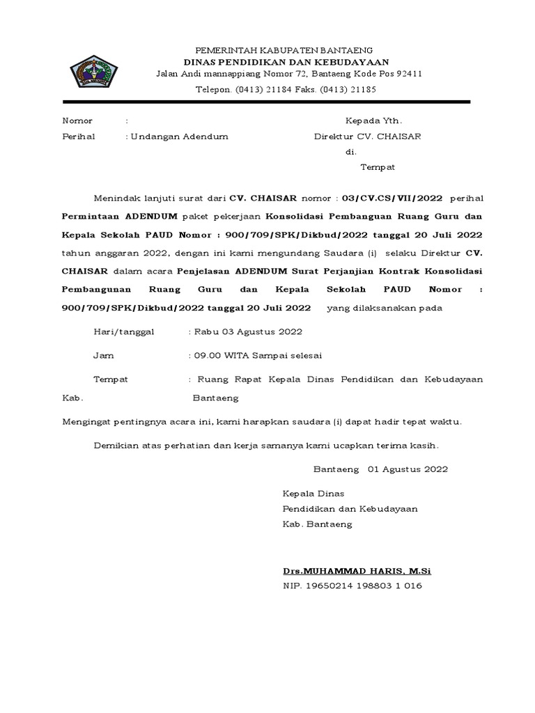 Undangan Adendum Kons Ruang Guru | PDF