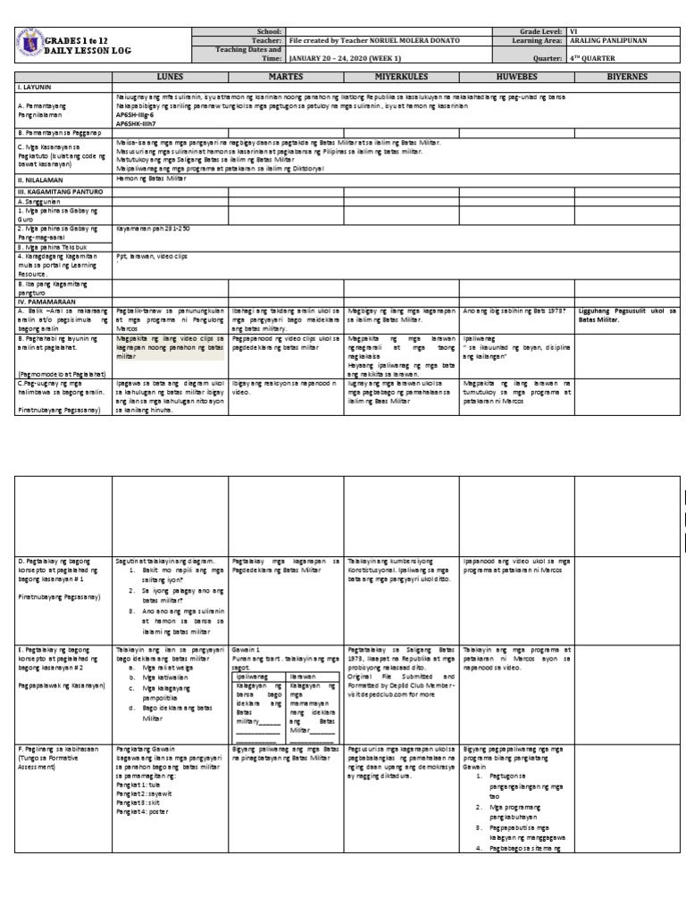 DLL - Tagalog Version Sample | PDF