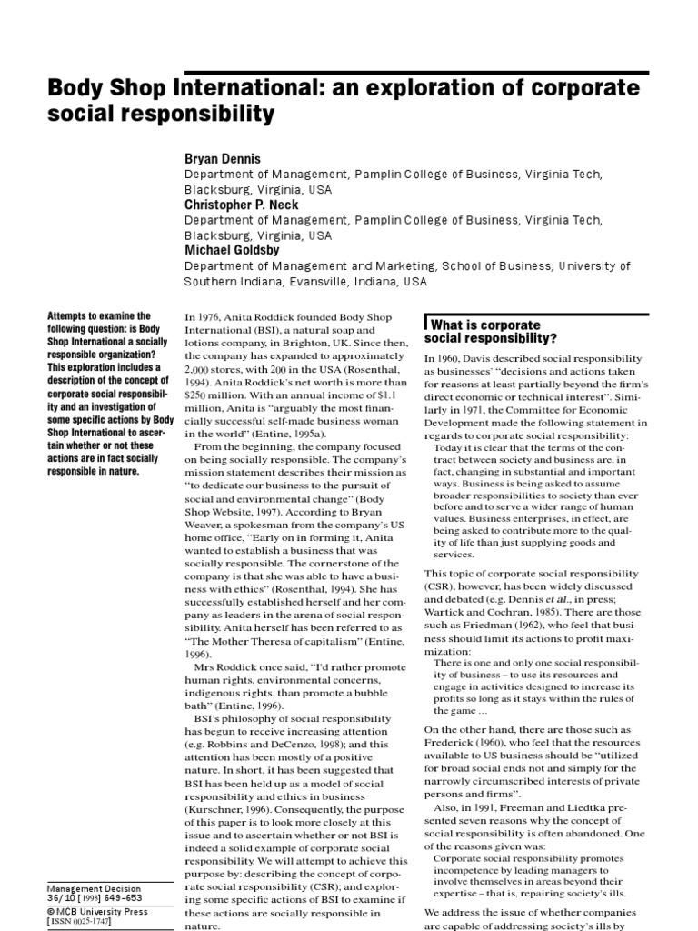 Body - Shop - An Exploration of Corporate Social Responsibility | PDF ...
