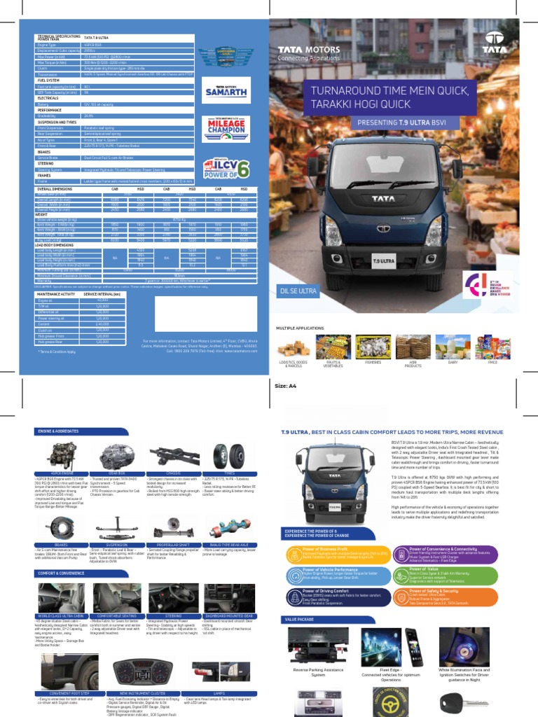 TATA T.9 ULTRA NARROW Overview Specs, Features & Images | PDF | Truck ...