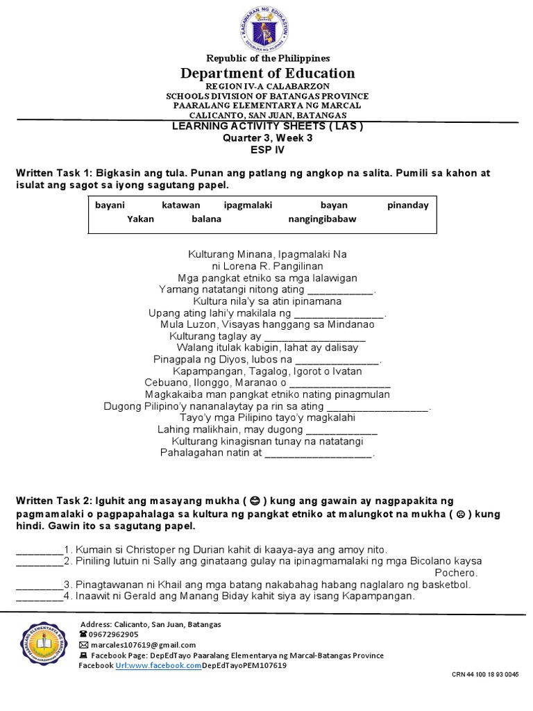 Grade 4 LAS Q3 W3 ESP | PDF