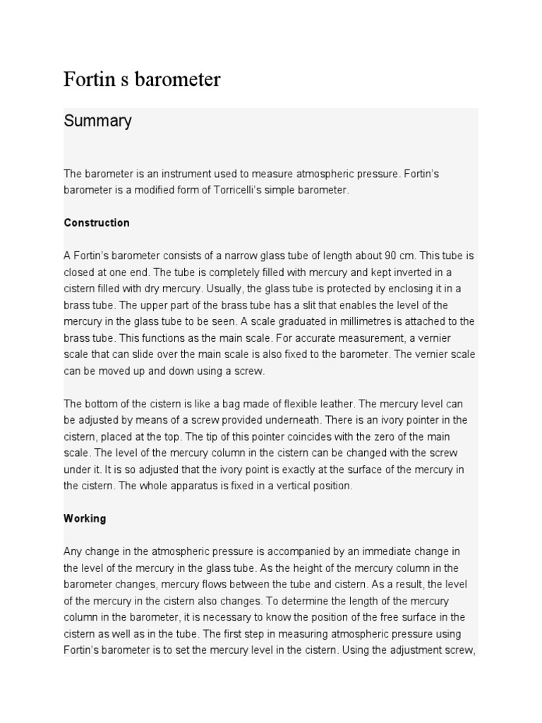 Fortin S Barometer | PDF | Equipment | Applied And Interdisciplinary ...