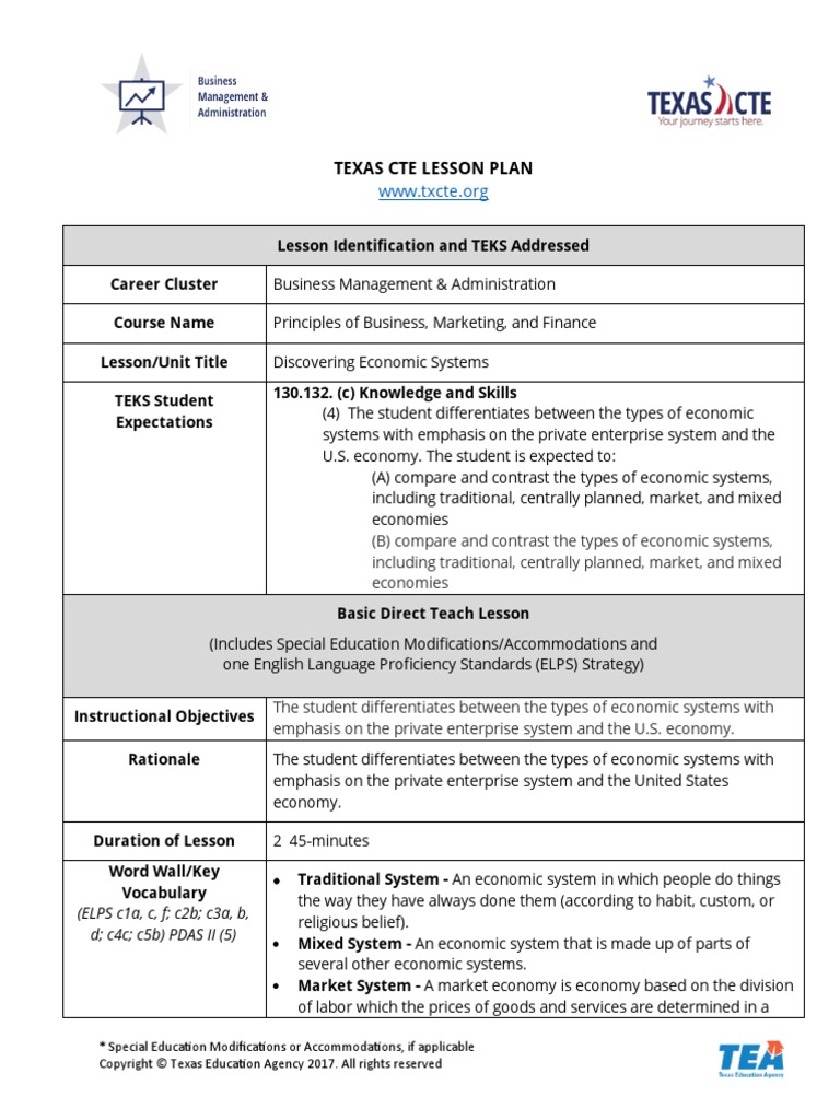 Lesson Plan Discovering Economic Systems | PDF | Individualized ...