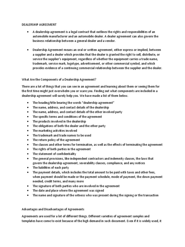 Dealership Agreement | Download Free PDF | Contractual Term | Legal Remedy