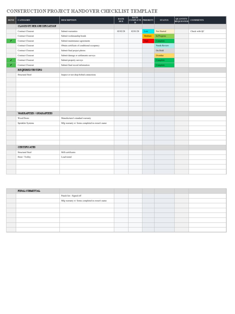 IC-Construction-Project-Handover-Checklist-11458 | PDF | Specification ...