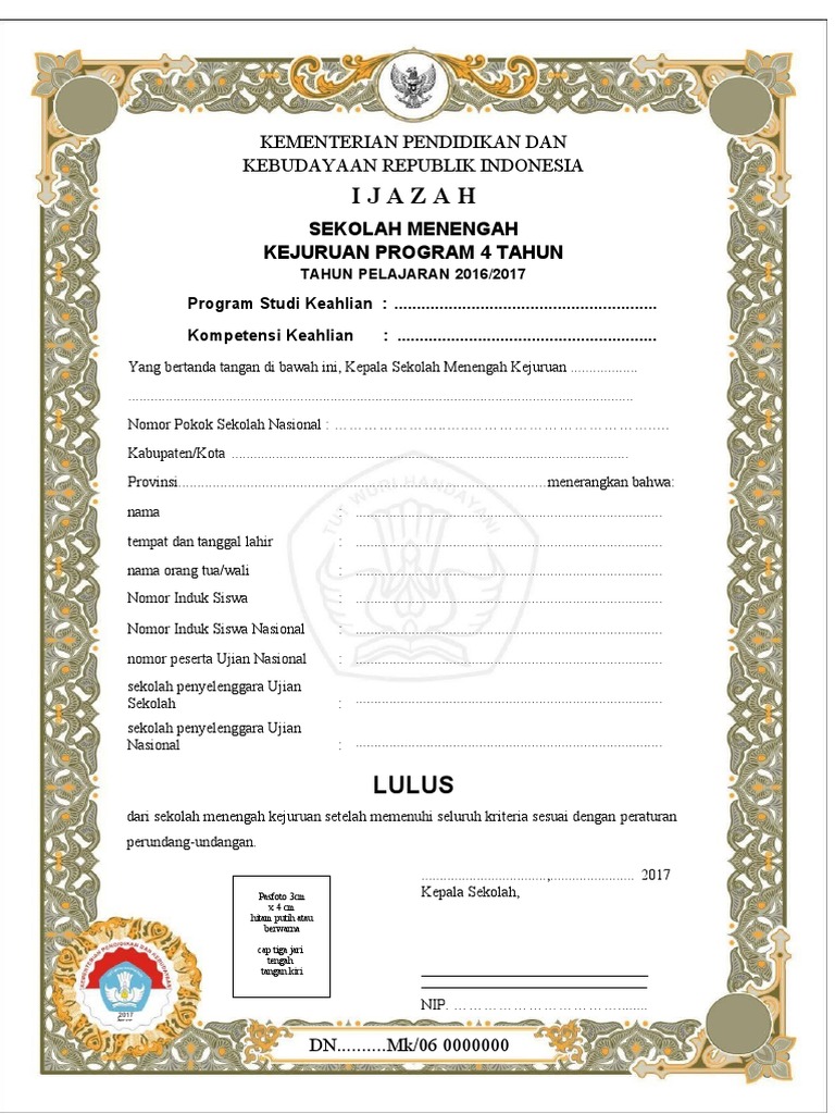 Ijazah SMK 2017 PDF | PDF