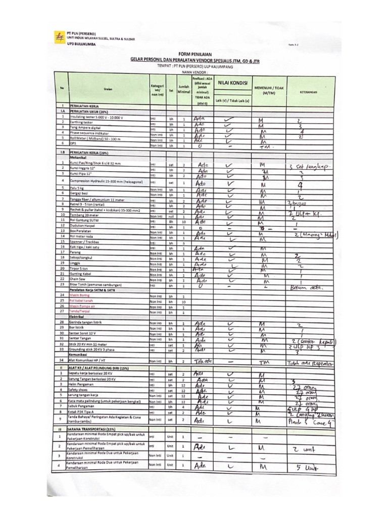 Checklist Peralatan SMT I 2020 | PDF