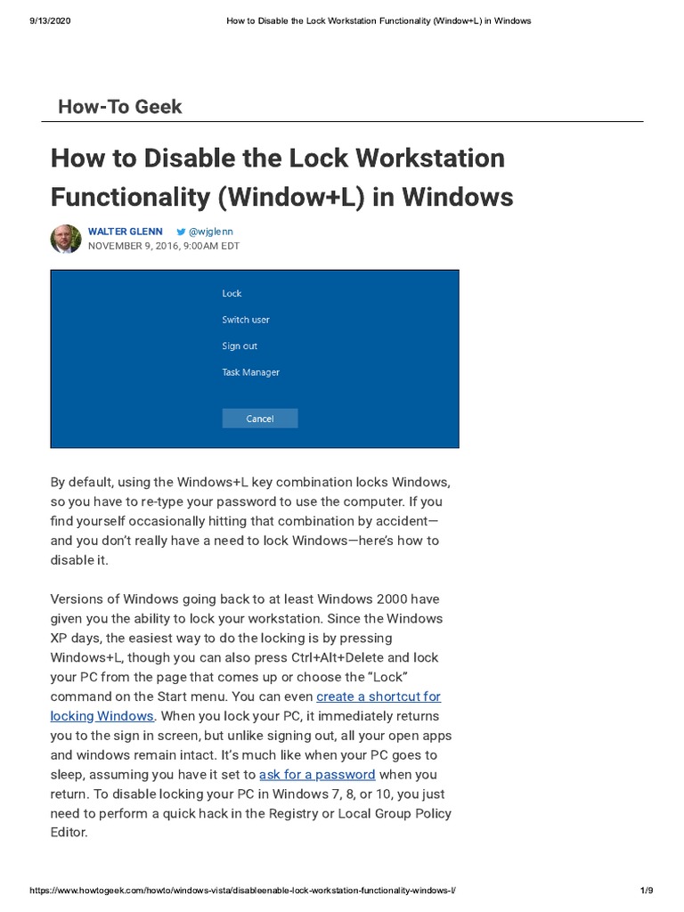 How To Disable The Lock Workstation Functionality (Window+L) in Windows ...