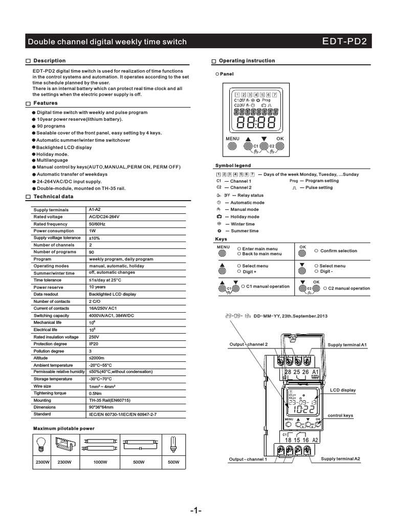 Euro Controls EDT-PD2 Manual | PDF | Menu (Computing) | Power Supply
