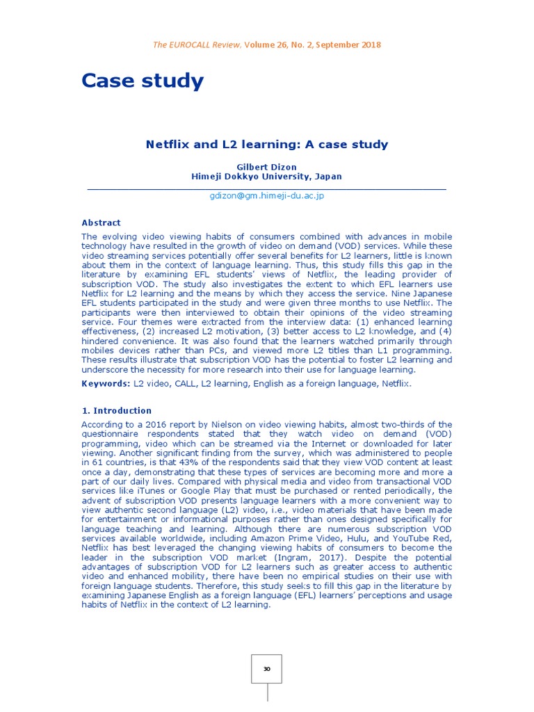 Netflix and L2 Learning - A Case Study (Dizon) | PDF | Second Language | Video On Demand