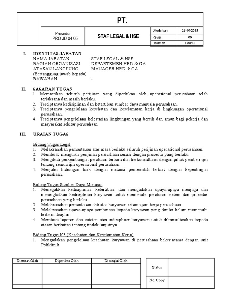 Job Desk Staff Legal & Hse (OK) | PDF