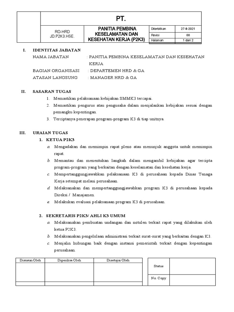 Job Desk P2K3 Ok | PDF | Sains & Matematika | Teknologi & Rekayasa