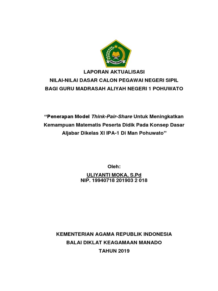 Laporan Aktualisasi Penerapan Model Think-Pair-Share Untuk Meningkatkan ...