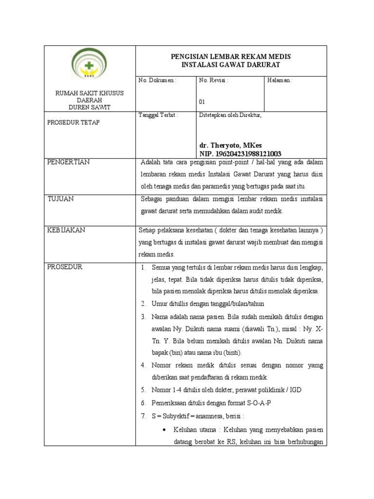 Spo Pengisian Lembar RM Igd | PDF