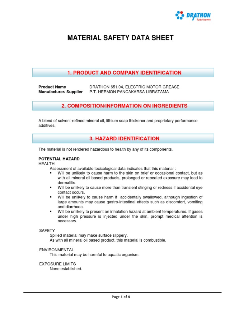 MSDS Drathon-651.04 | PDF | Combustion | Personal Protective Equipment