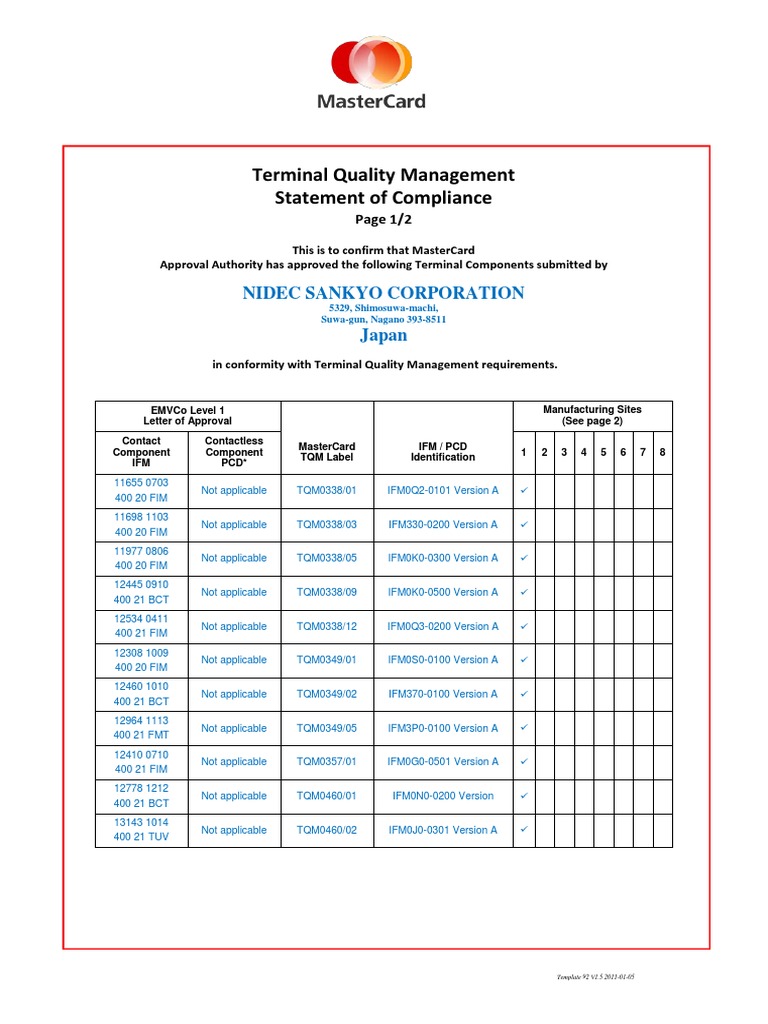 Nidec SankyoTQM SoC Labels | PDF | Emv | Implied Warranty