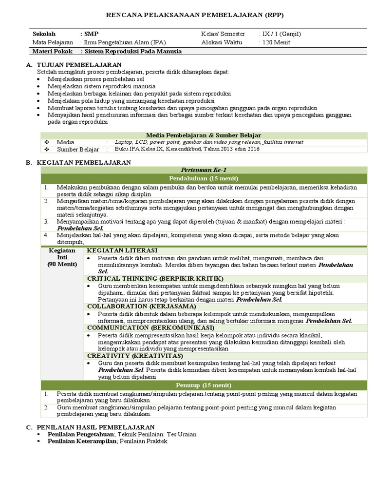 RPP I IPA Kelas 9 SEM 1 | PDF