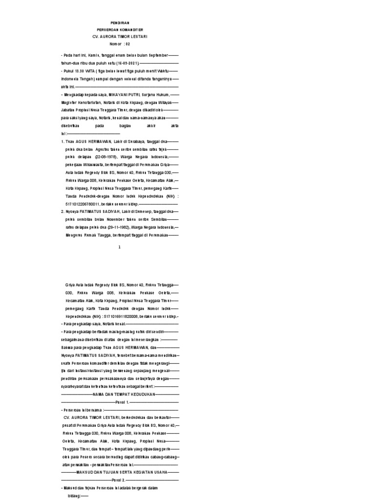 Cv. Aurora Timor Lestari | PDF