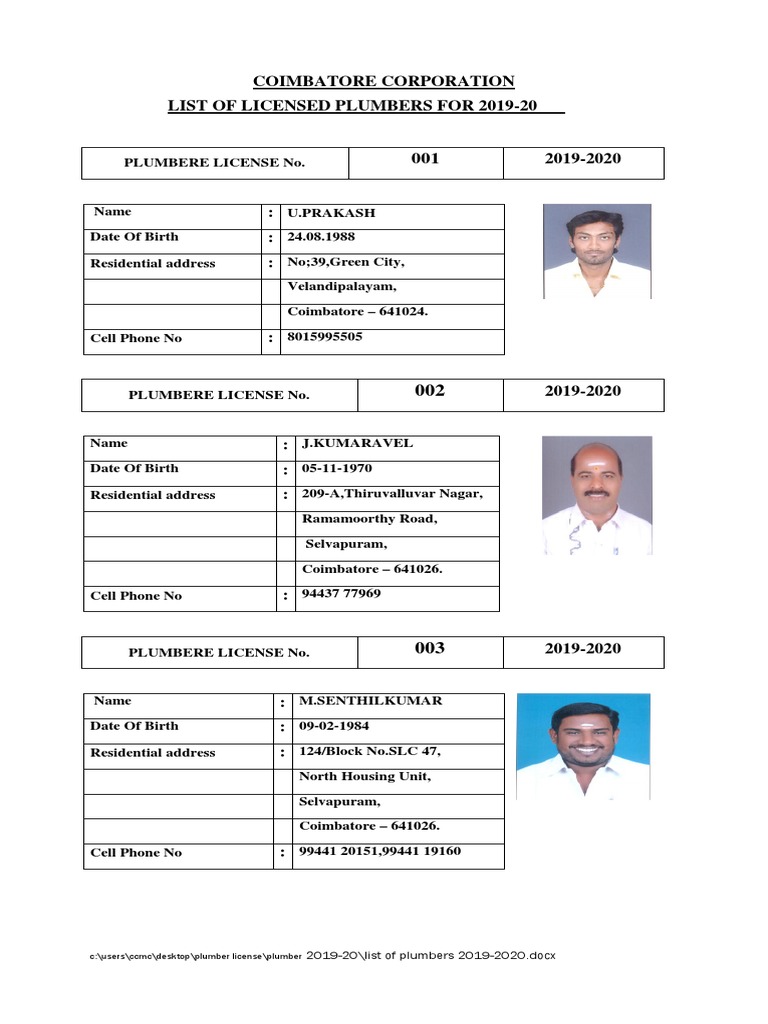 List of Plumbers 2019-2020 | PDF