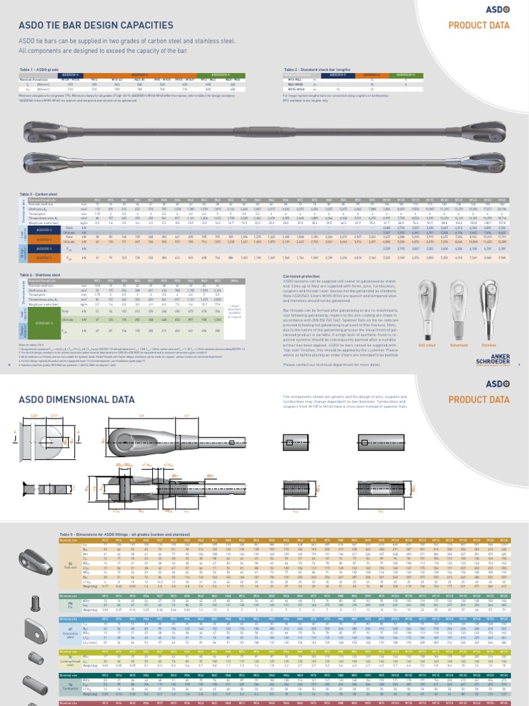 Asdo Tie Bar Design Capacities: Product Data | PDF | Galvanization ...