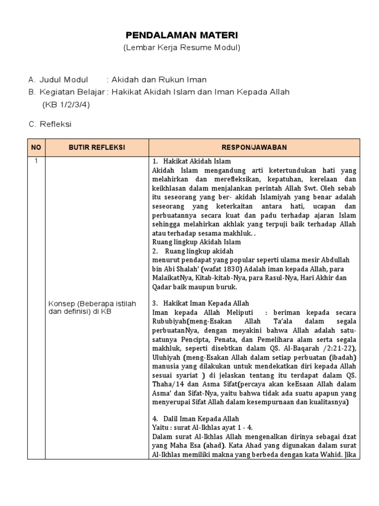 LK-Resume PENDALAMAN MATERI-KB 1 Modul Akidah Dan Rukun Islam | PDF