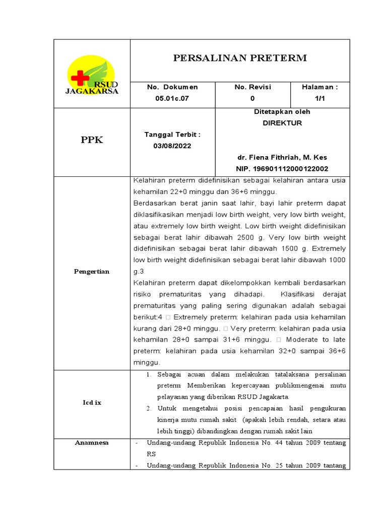 PPK Persalinan Preterm | PDF