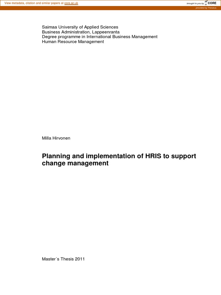 Planning and Implementation of HRIS To Support Change Management | PDF ...