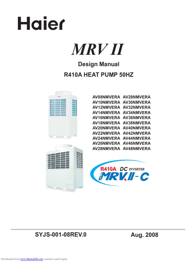 MRV Ii: Design Manual R410A Heat Pump 50Hz | PDF | Machines ...