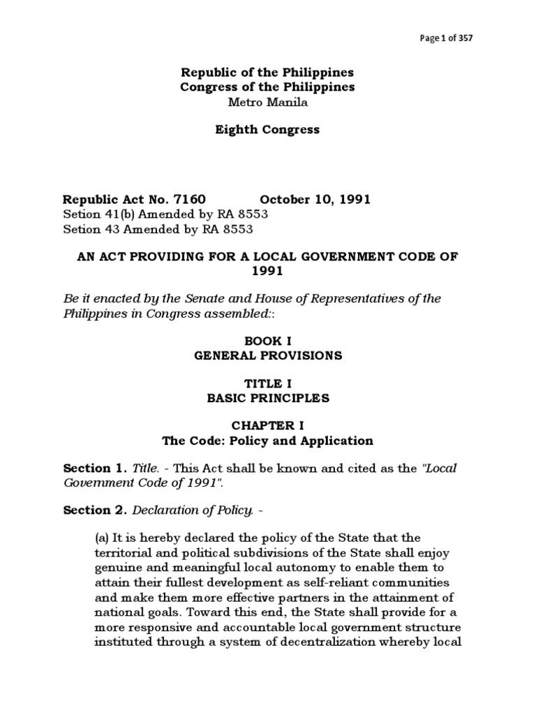 Local Government Code of 1991 | PDF | Eminent Domain | Local Government