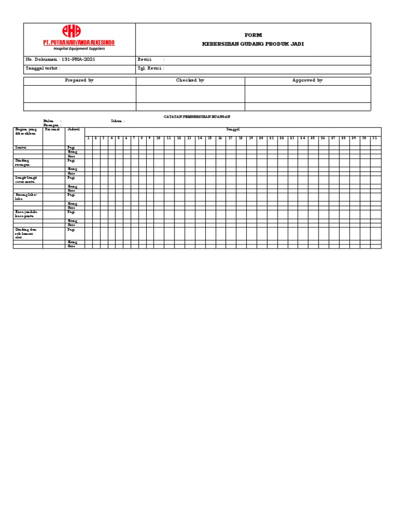 Form Kebersihan Gudang Produk Jad | PDF
