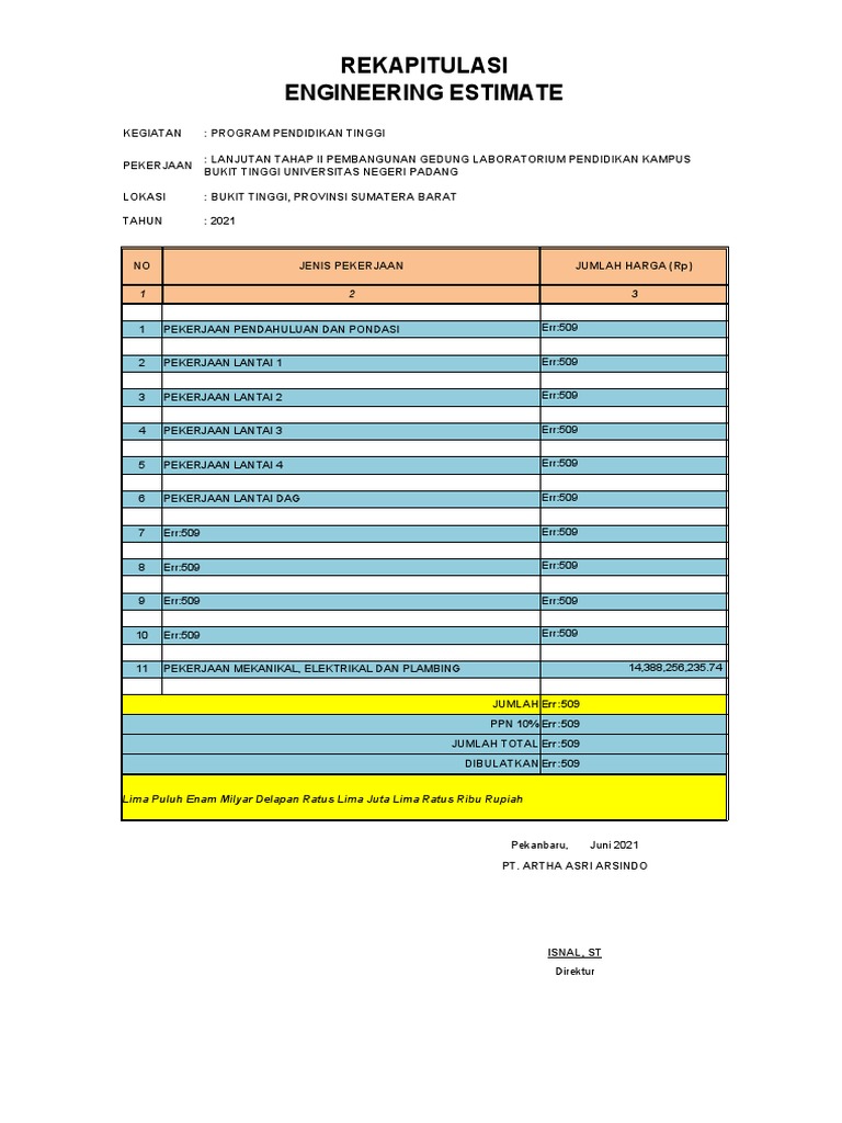 Rekap Estimasi Biaya Proyek 2021 | PDF | Teknologi & Rekayasa