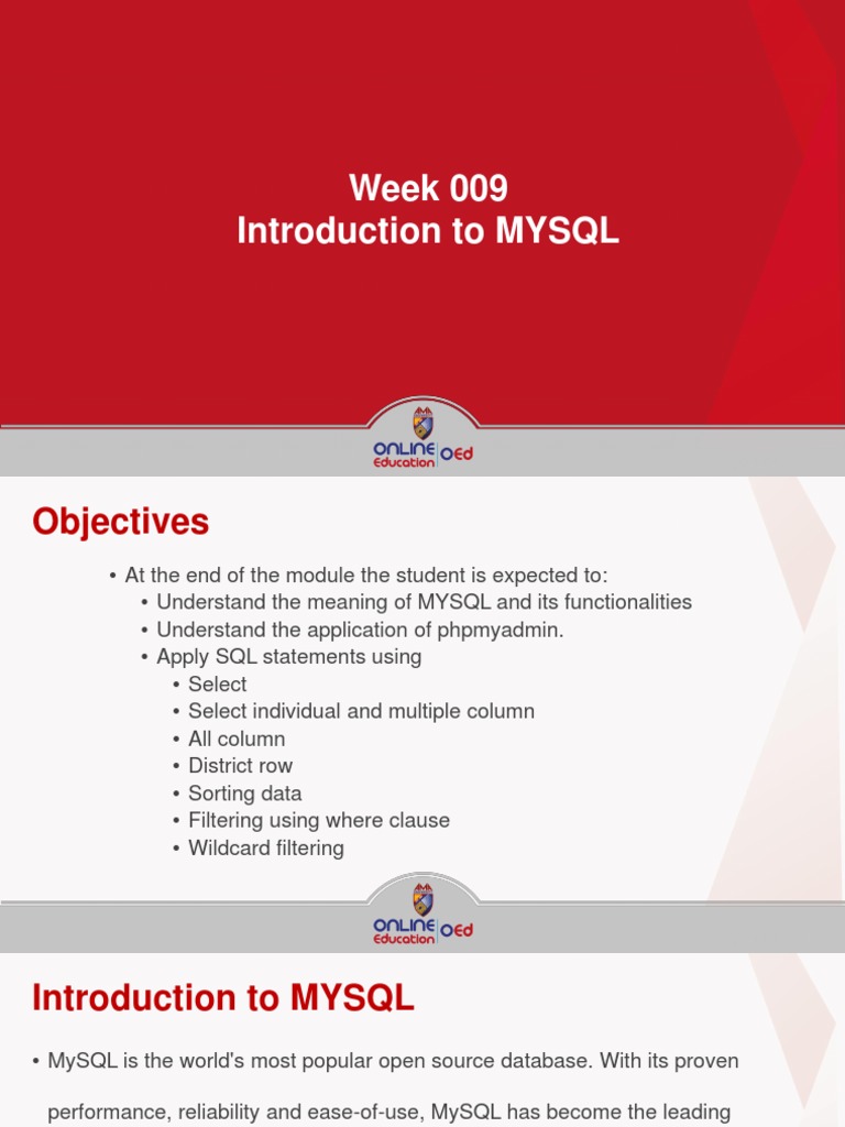 W9 Lesson 7 Introduction To Mysql Presentation Pdf My Sql Software
