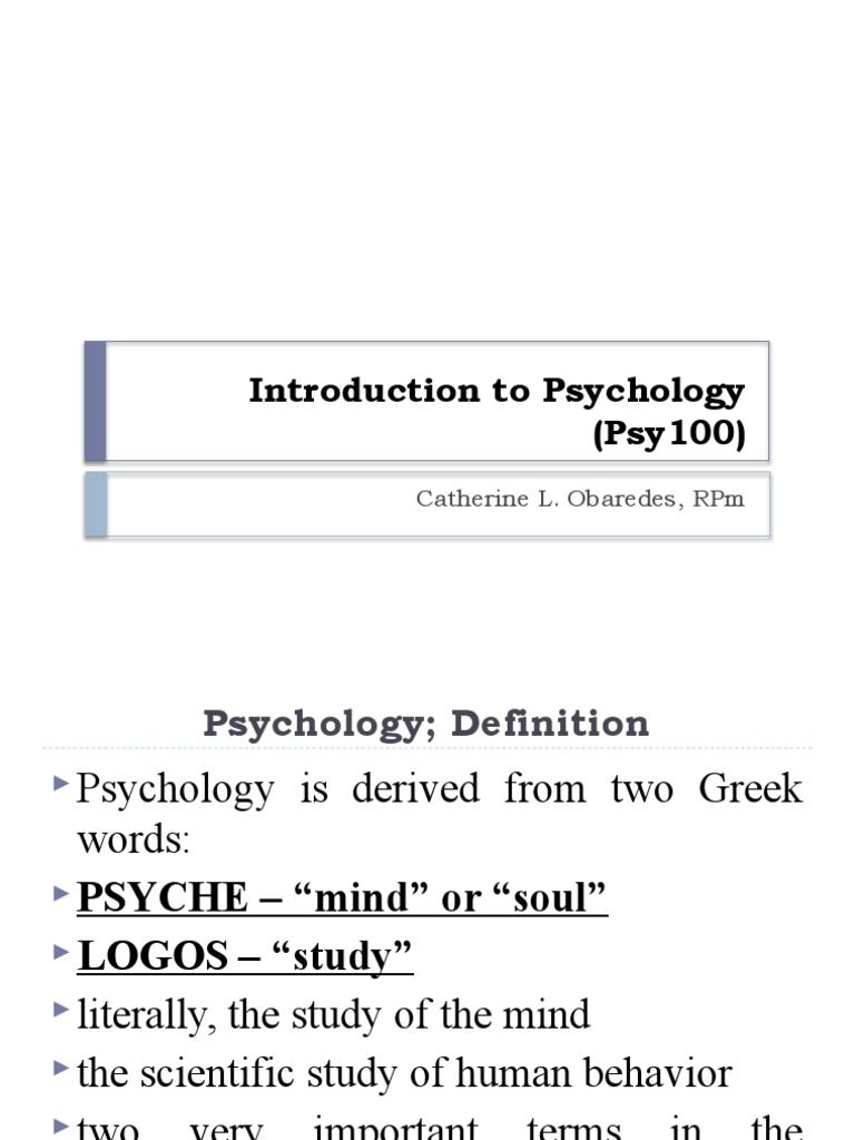 Introduction To Psychology Psy100 1 | PDF | Psychology | Humanistic Psychology