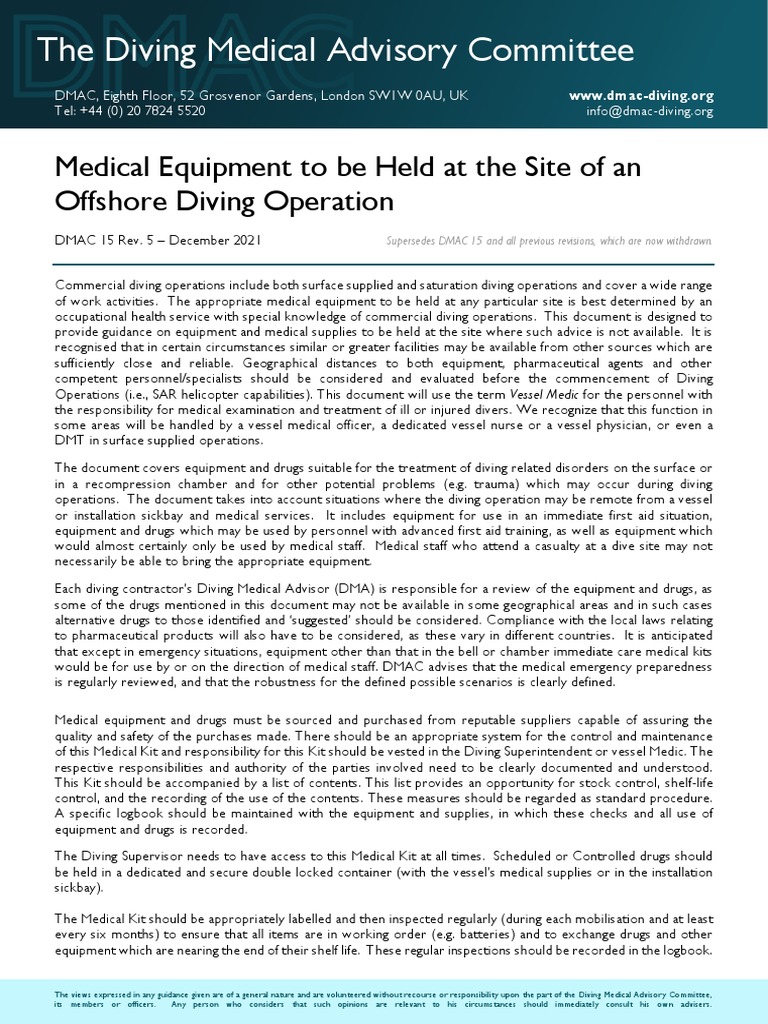 DMAC15-Medical Equipment To Be Held at The Site of An Offshore Diving ...