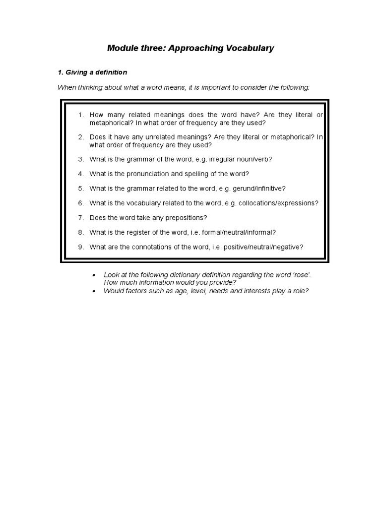 Module Three: Approaching Vocabulary: 1. Giving A Definition | Download ...