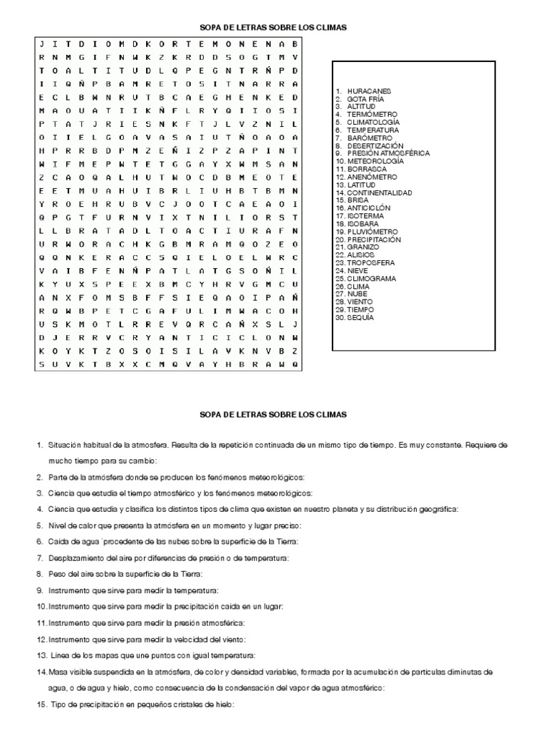 Sopa de Letras Clima | PDF | Clima | Precipitación