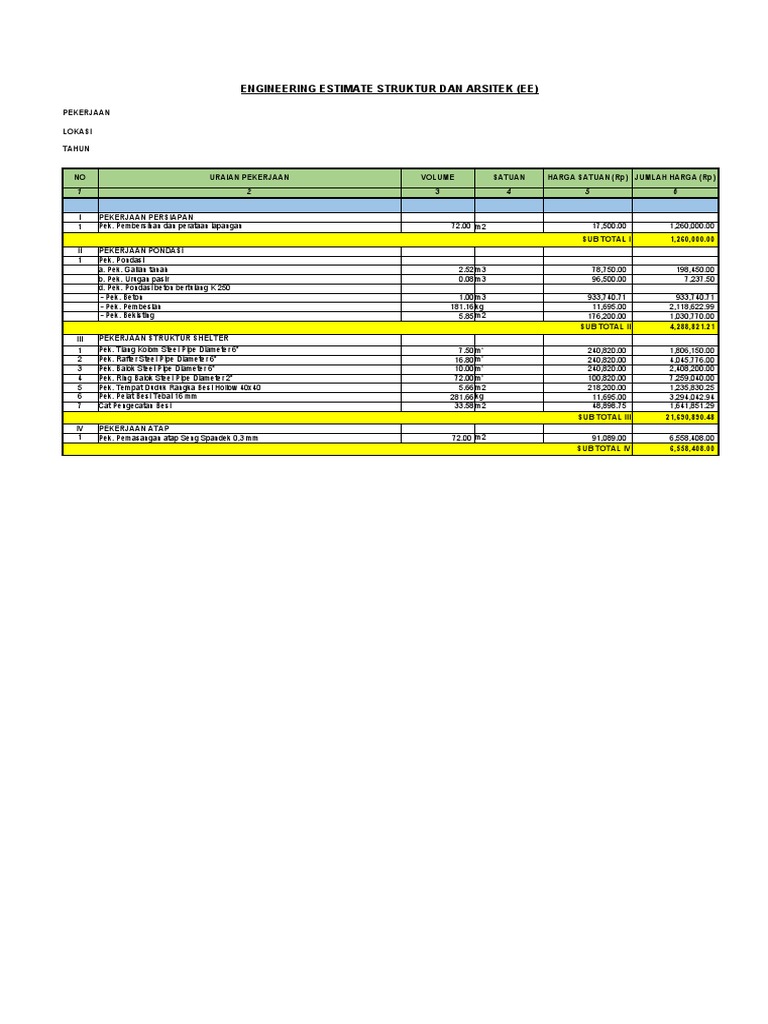 Engineering Estimate Struktur Dan Arsitek (Ee) | PDF