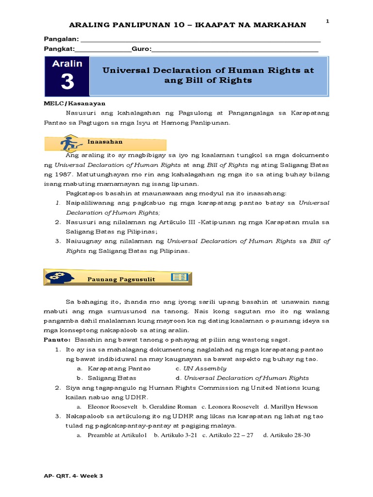 Universal Declaration of Human Rights at Ang Bill of Rights: Araling ...
