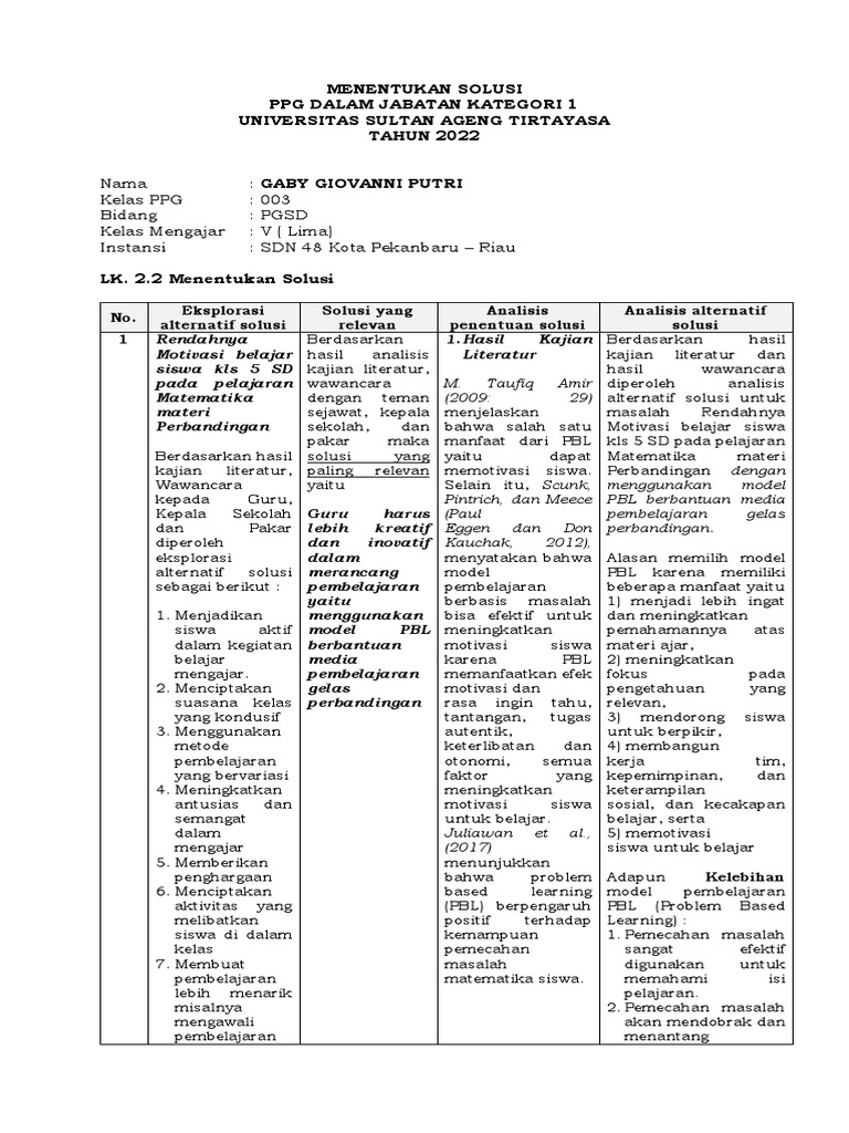LK. 2.2 Menentukan Solusi GABY FIX | PDF