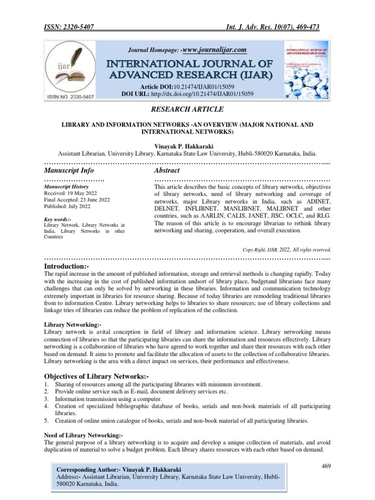 Library and Information Networks - An Overview (Major National and ...