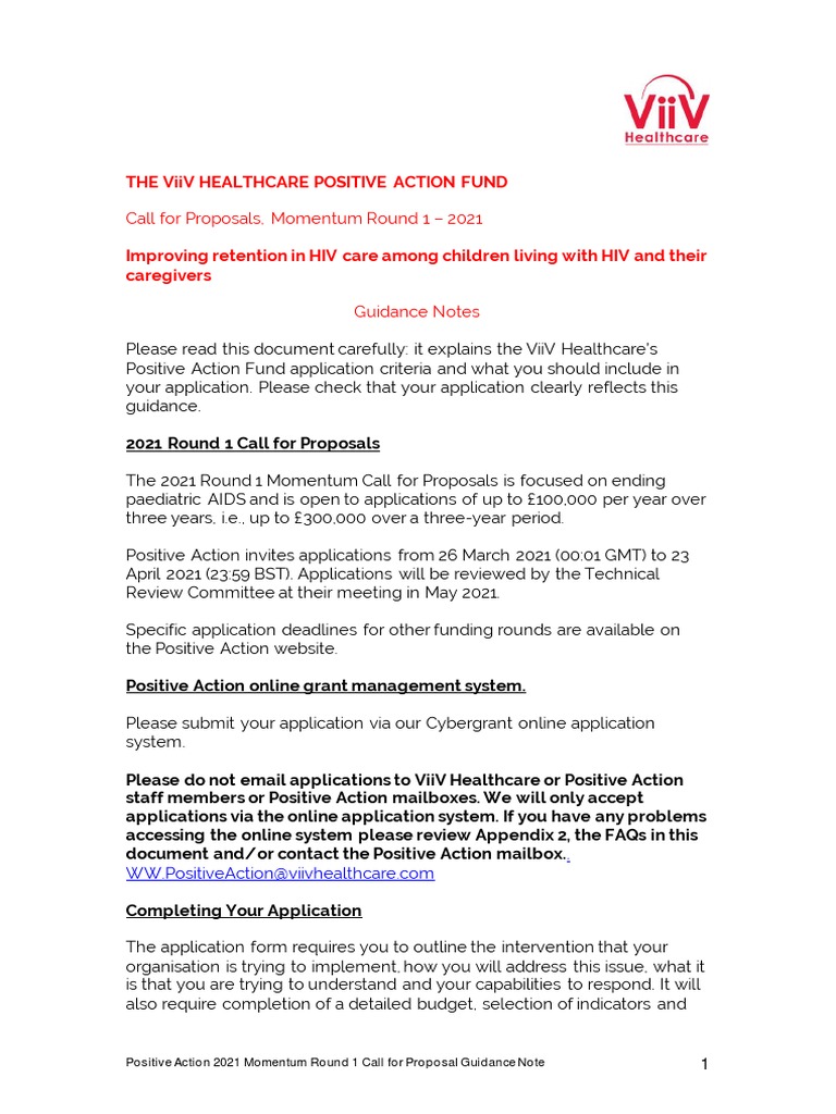 The Viiv Healthcare Positive Action Fund: Call For Proposals, Momentum ...