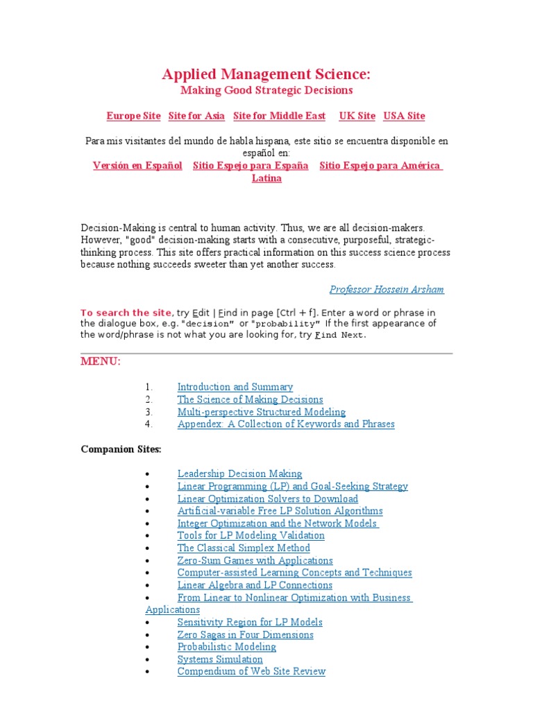 Applied Management Science | PDF | Intelligence Analysis | Decision Making