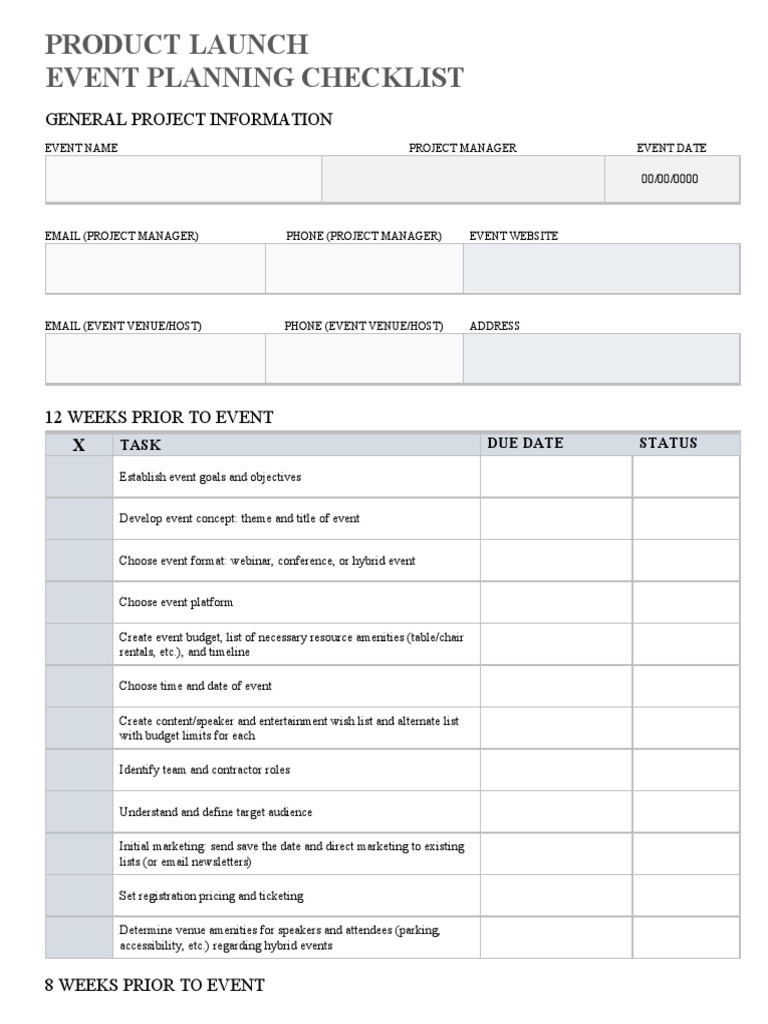 Product Launch Event Planning Checklist: General Project Information ...