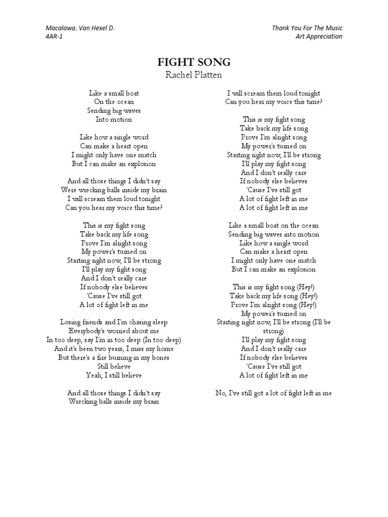 Analysis of Rachel Platten's "Fight Song" | PDF | Song Structure