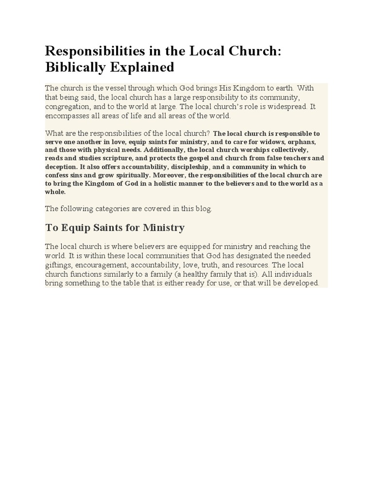 Responsibilities of the Local Church | PDF | Jesus | Spiritual Gift